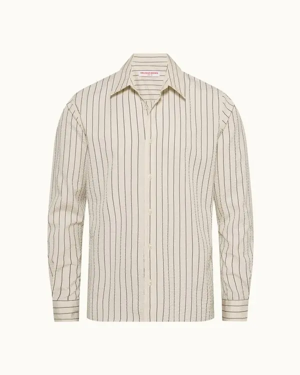Orlebar Brown Seersucker Stripe Shirt - Latte/night Iris