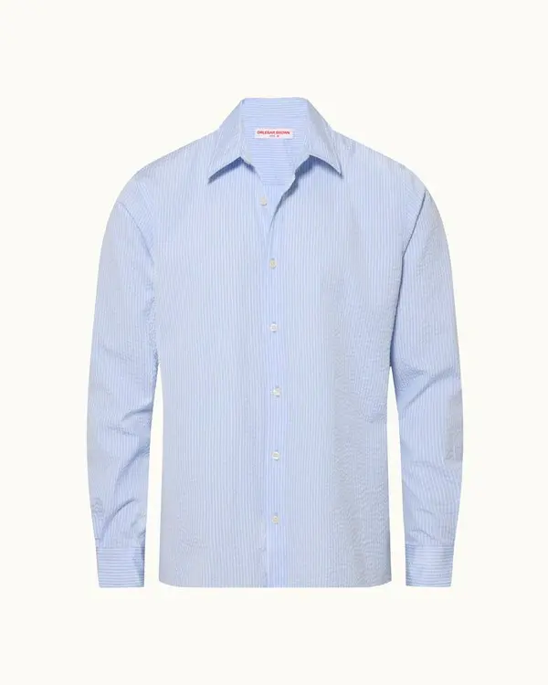 Orlebar Brown Seersucker Stripe Shirt In Surfside Blue - Surfside Blue/thasos Beach