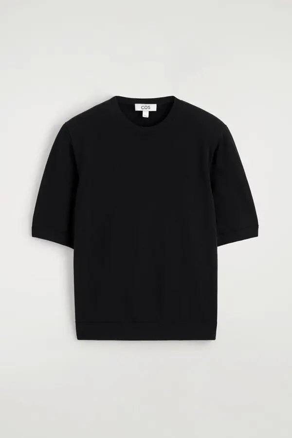 Cos Sculpted-shoulder Silk-cotton T-shirt - Black