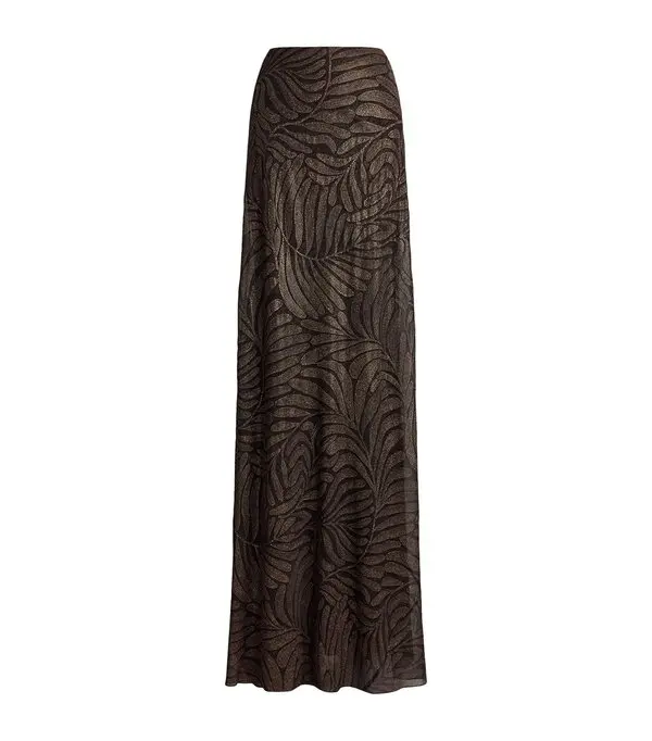 Ralph Lauren Foiled Silk Chiffon Masina Maxi Skirt - Gold