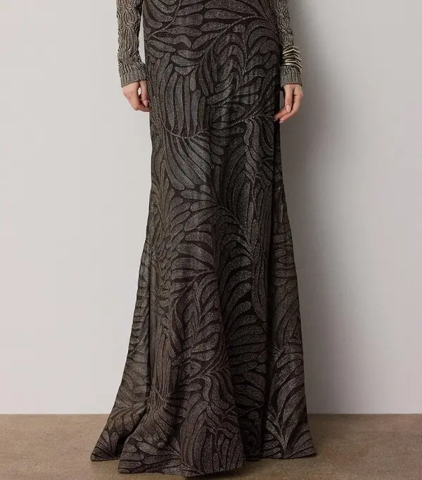 Ralph Lauren Foiled Silk Chiffon Maxi Skirt - Gold