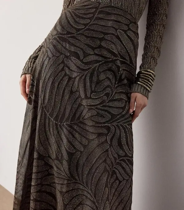 Ralph Lauren Foiled Silk Chiffon Maxi Skirt - Gold