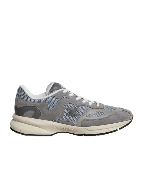 Celine Runner Sneaker In Calfskin, Suede Calfskin And Mesh - Gray/off-white