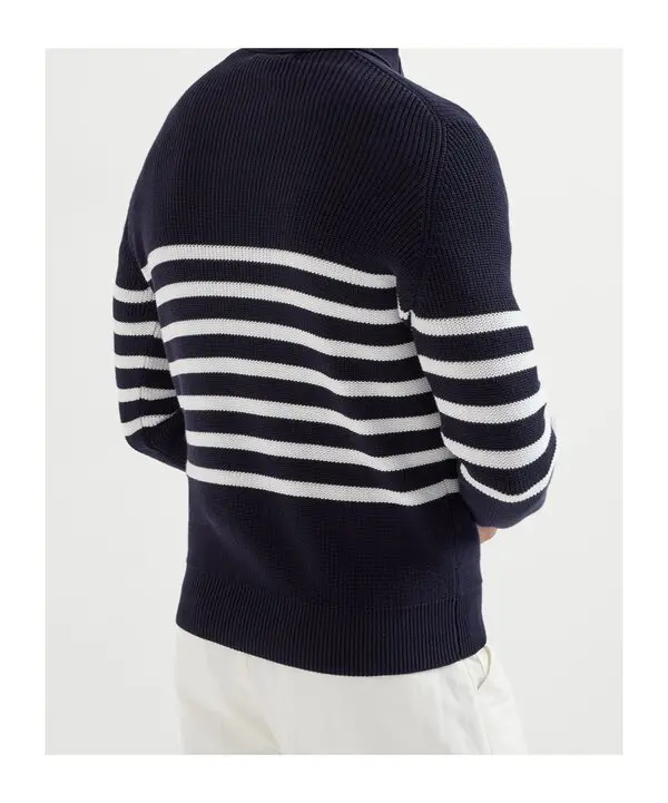 Brunello Cucinelli Half-zip English Rib Striped Jumper