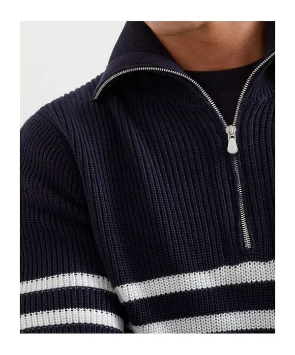 Brunello Cucinelli Half-zip English Rib Striped Jumper