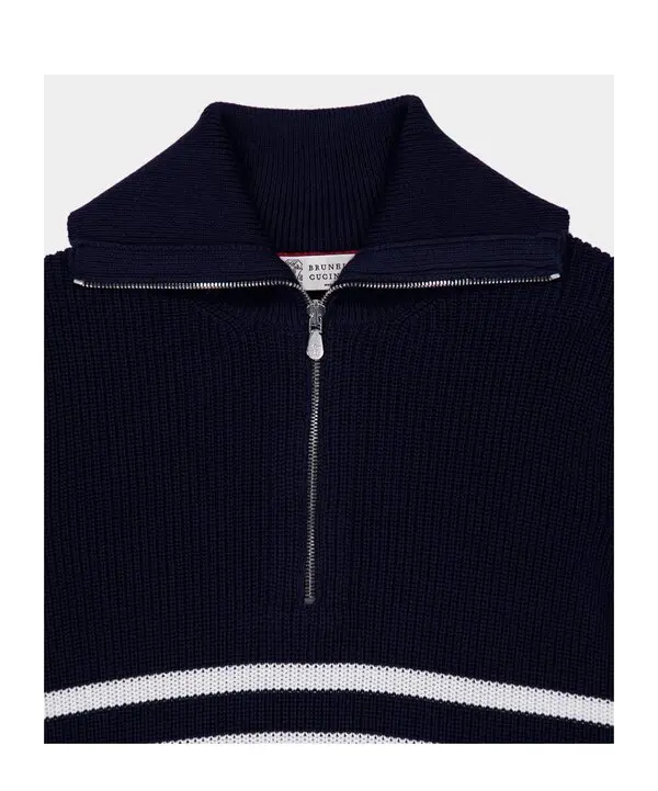 Brunello Cucinelli Half-zip English Rib Striped Jumper