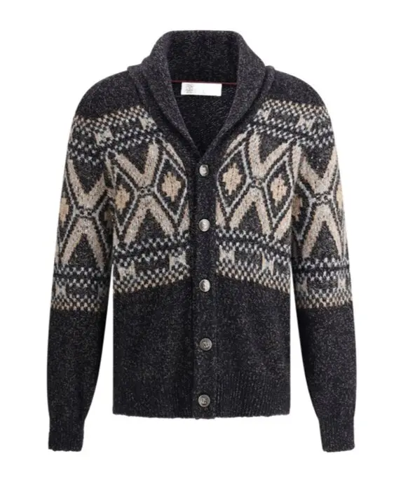 Brunello Cucinelli Shawl Collar Graphic Print Knitted Cardigan