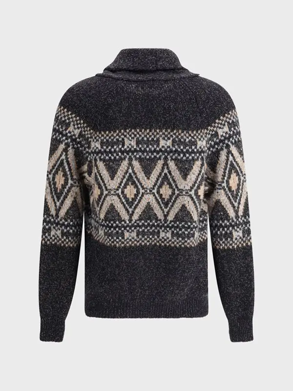 Brunello Cucinelli Shawl Collar Graphic Print Knitted Cardigan