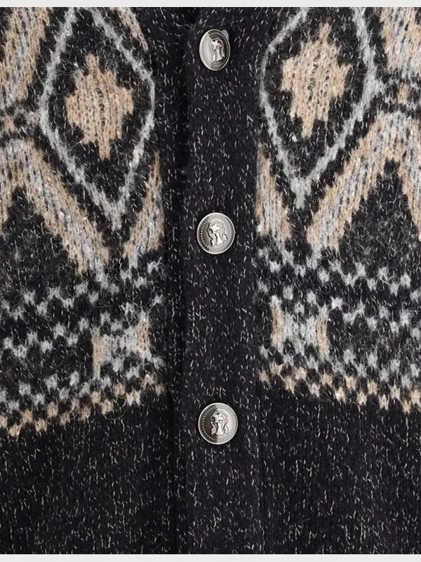 Brunello Cucinelli Shawl Collar Graphic Print Knitted Cardigan