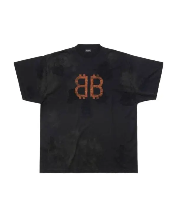 Balenciaga T-shirt Crypto Oversize In Nero Délav - Black