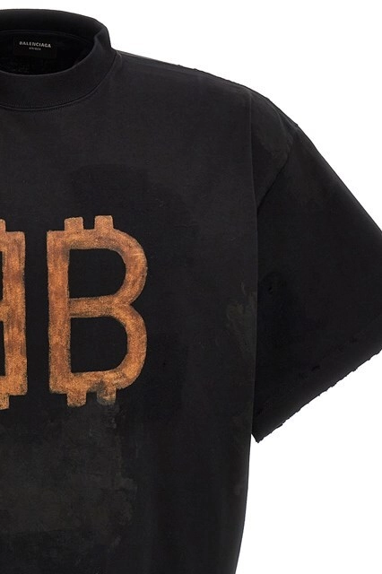 Balenciaga T-shirt Crypto Oversize In Nero Délav