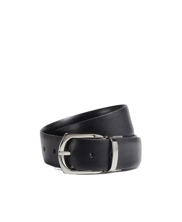 Zegna Logo Detailed Reversible Buckle Belt - Black