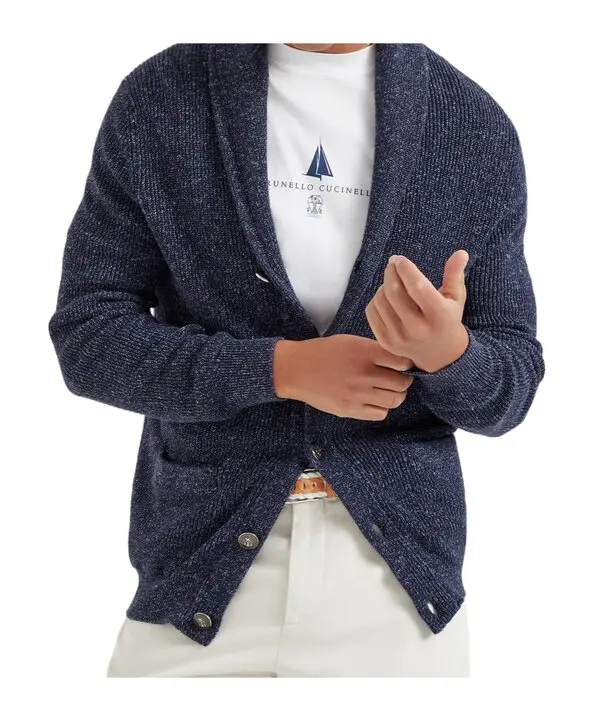 Brunello Cucinelli Long Sleeved Knitted Cardigan - Navy Blue