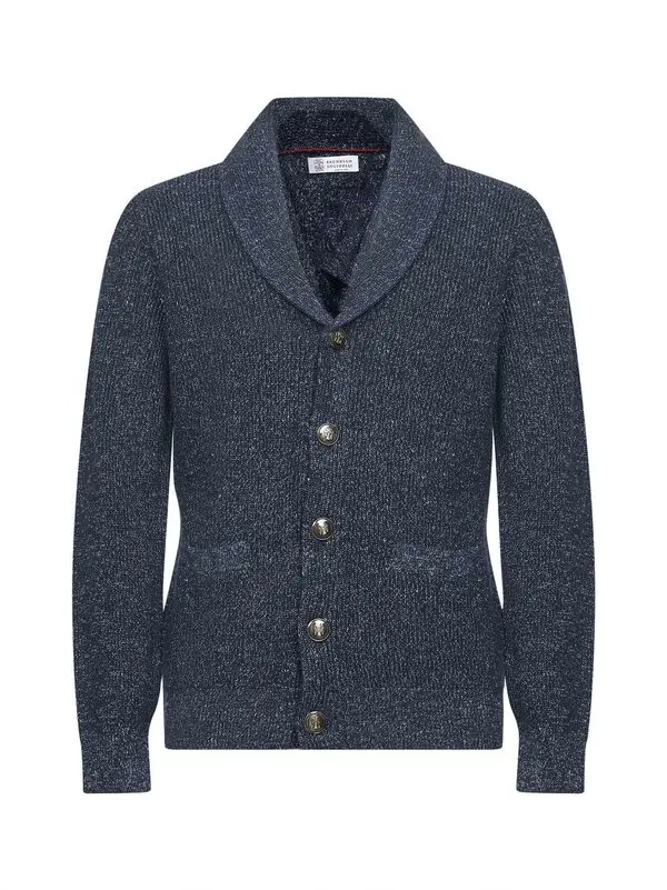 Brunello Cucinelli Long Sleeved Knitted Cardigan - Navy Blue