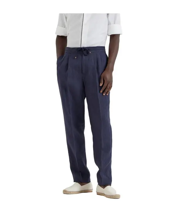 Brunello Cucinelli Linen Trousers - Navy Blue