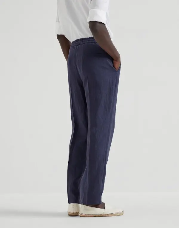 Brunello Cucinelli Linen Trousers - Navy Blue