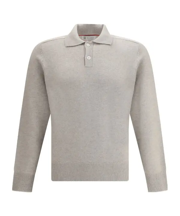 Brunello Cucinelli Long-sleeved Knitted Polo Shirt - Beige