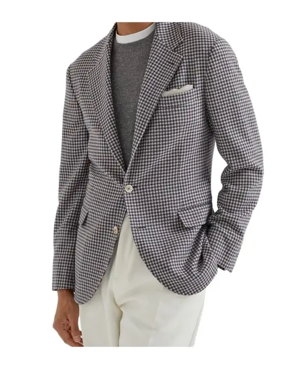 Brunello Cucinelli Houndstooth Single-breasted Blazer - Dark Gray