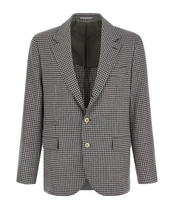 Brunello Cucinelli Houndstooth Single-breasted Blazer - Dark Gray