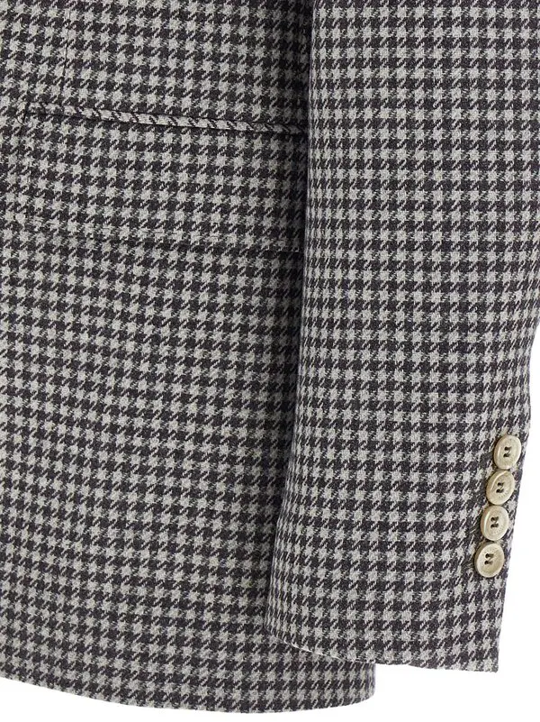 Brunello Cucinelli Houndstooth Single-breasted Blazer - Dark Gray