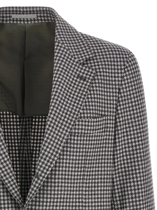 Brunello Cucinelli Houndstooth Single-breasted Blazer - Dark Gray