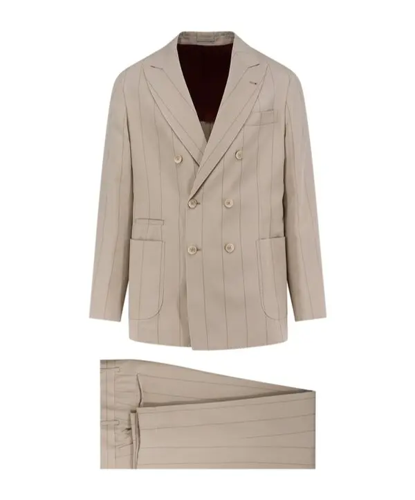 Brunello Cucinelli Double-breasted Striped Suit - Light Brown
