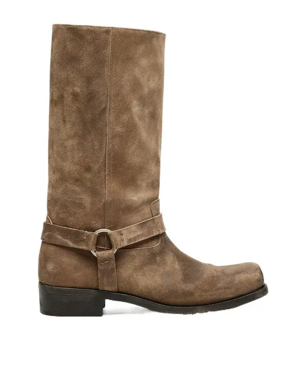 GOLDEN GOOSE High Suede Biker Boots - Dark Beige