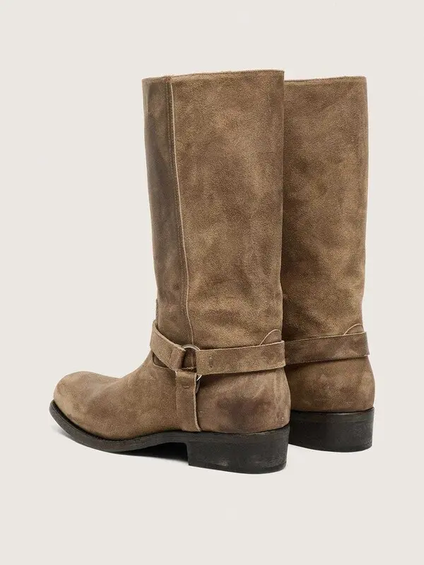 GOLDEN GOOSE High Suede Biker Boots - Dark Beige