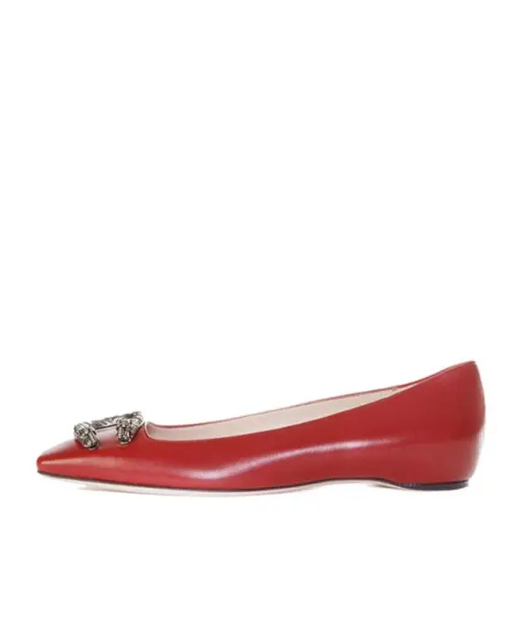 Gucci Square-toe Ballet Flats With Silver Tiger Detail