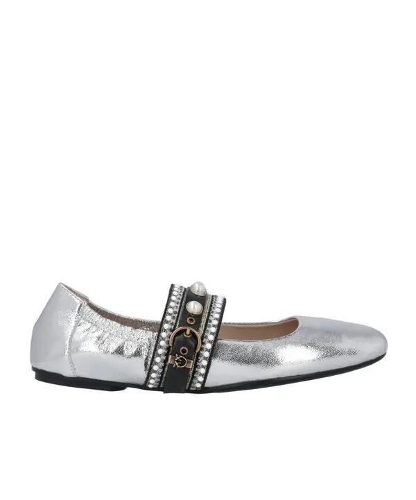 Pinko Pearl-embellished Buckle Ballet Flats - Gray
