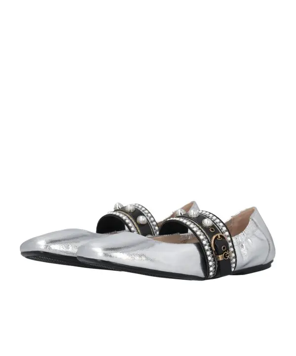 Pinko Pearl-embellished Buckle Ballet Flats