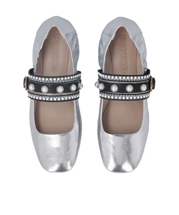 Pinko Pearl-embellished Buckle Ballet Flats