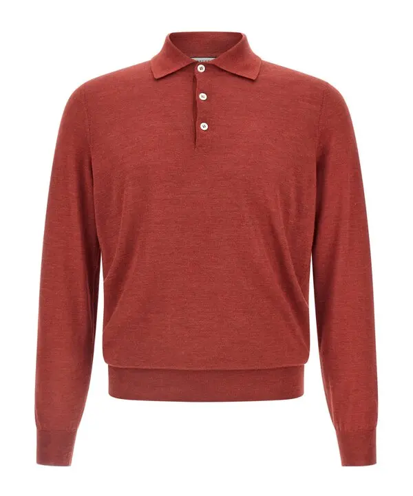 Brunello Cucinelli Long Sleeved Knitted Polo Shirt - Red