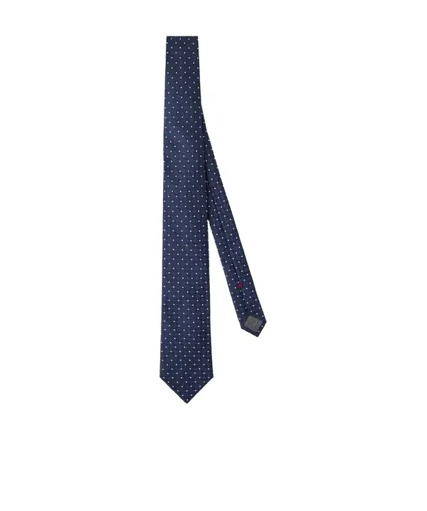Brunello Cucinelli Dot-jacquard Pointed Tip Tie - Navy Blue
