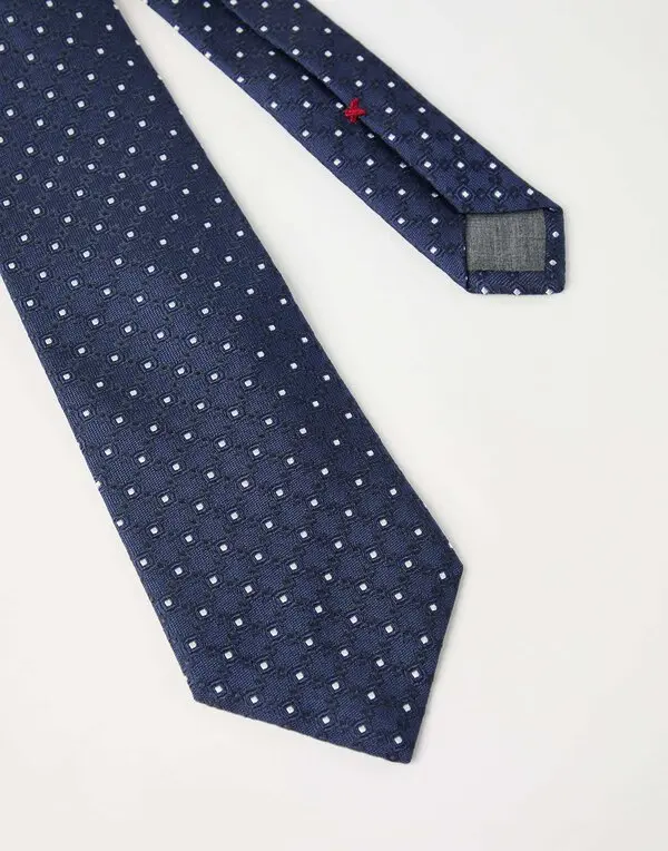 Brunello Cucinelli Dot-jacquard Pointed Tip Tie - Navy Blue