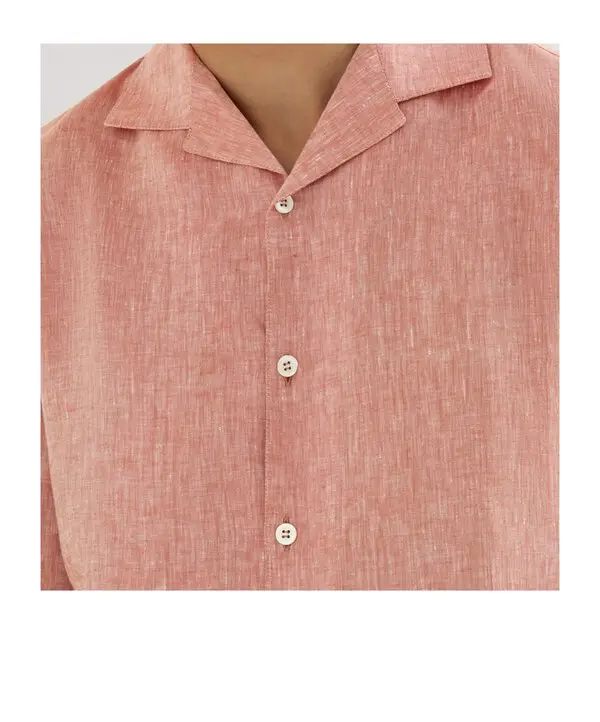 Brunello Cucinelli Linen Easy Fit Short Sleeve Shirt With Camp Collar