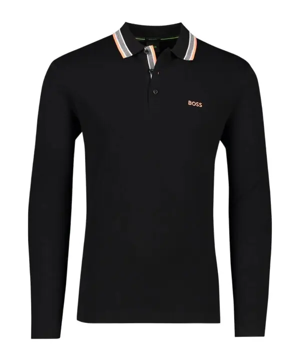 Hugo Boss Striped Collar Polo Shirt - Black
