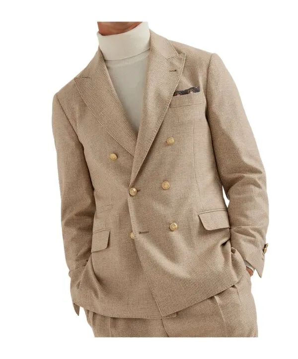 Brunello Cucinelli Double-breasted Houndstooth Blazer - Beige