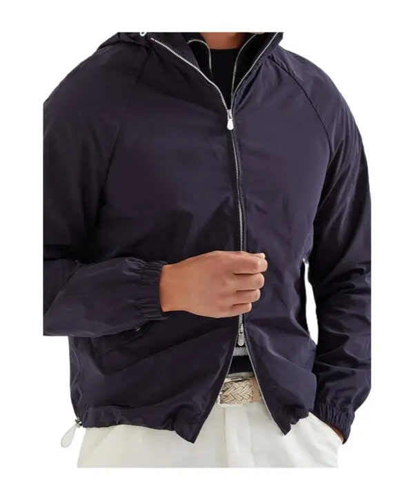 Brunello Cucinelli Water-resistant Zip-up Jacket With Hood - Navy Blue