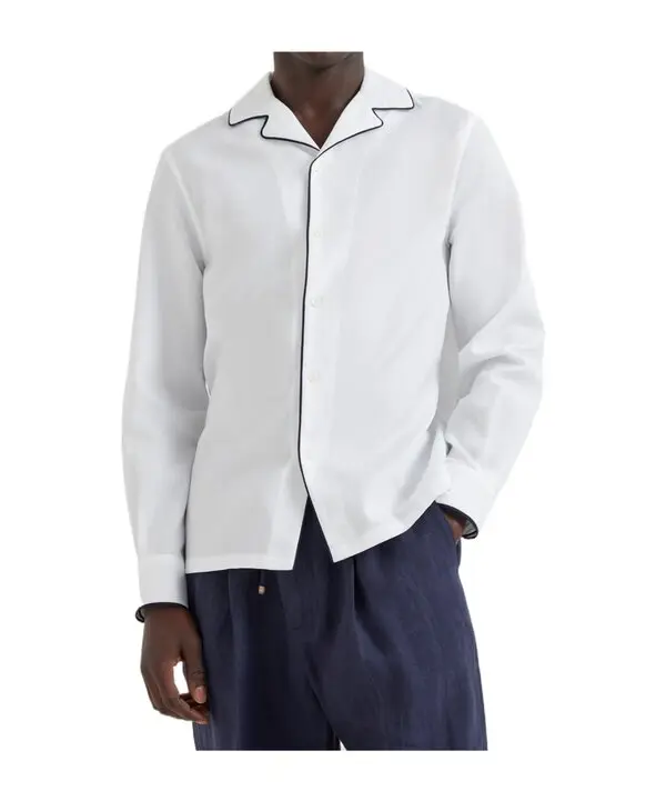 Brunello Cucinelli Contrast-trim Cotton Shirt - White