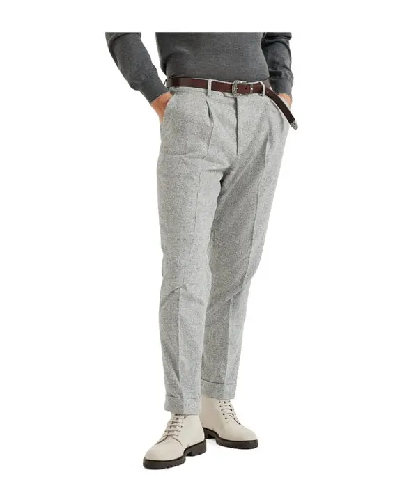 Brunello Cucinelli Pleated Wool-silk Blend Trousers - Gray
