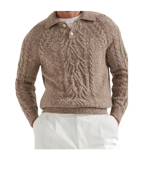 Brunello Cucinelli Cable-knit Polo Sweater - Hazelnut