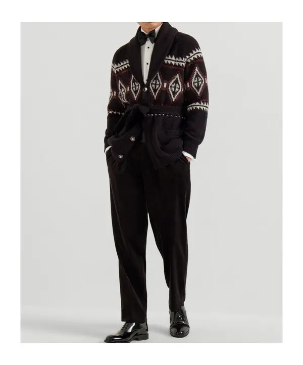 Brunello Cucinelli Geometric Jacquard Belted Cardigan