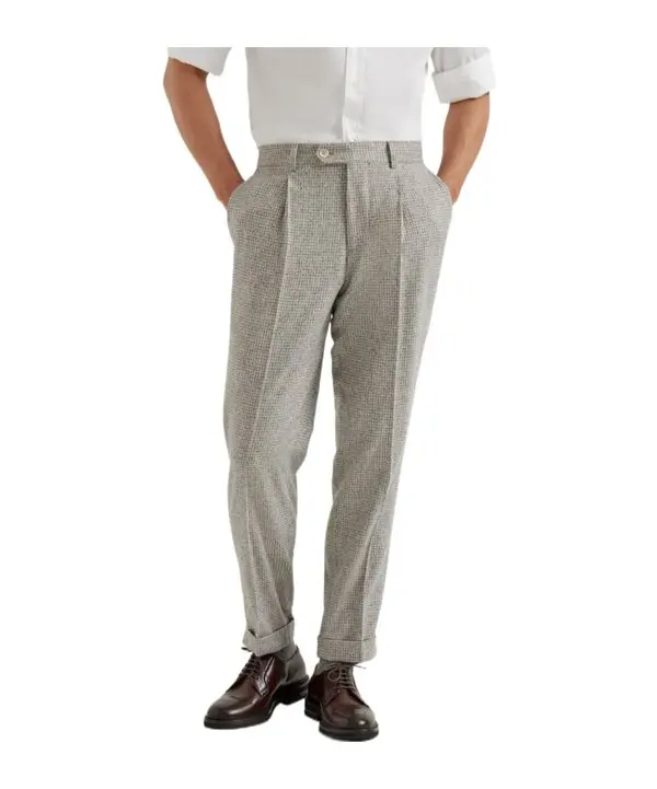 Brunello Cucinelli Pleated-front Check-pattern Trousers - Gray
