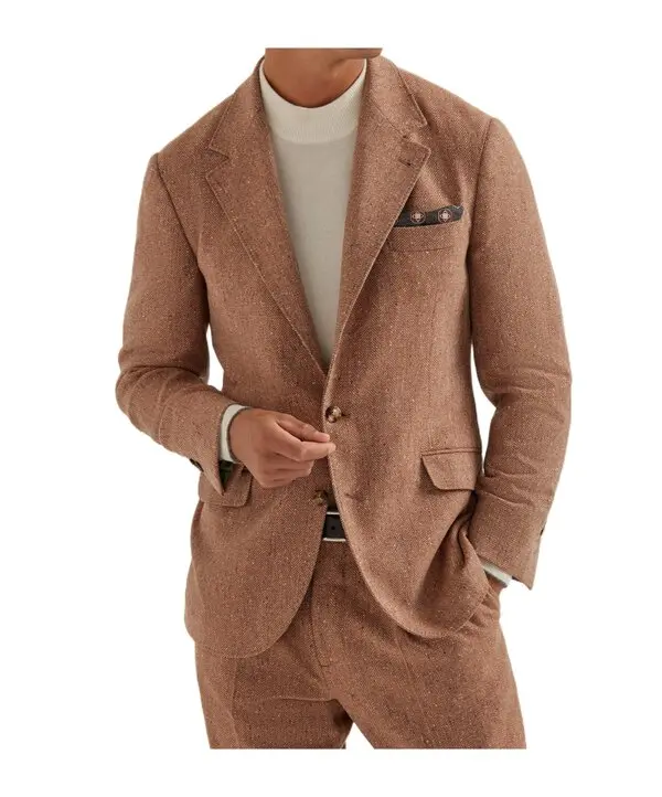 Brunello Cucinelli Herringbone-pattern Single-breasted Blazer - Light Brown