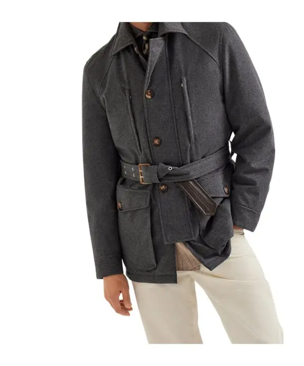 Brunello Cucinelli Belted Padded Jacket - Anthracite