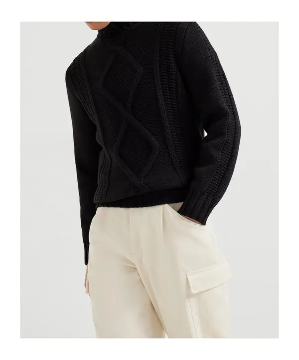 Brunello Cucinelli Cashmere Ribbed Turtleneck Sweater - Black