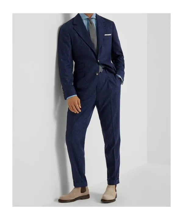 Brunello Cucinelli Pleated-front Speckled-pattern Trousers