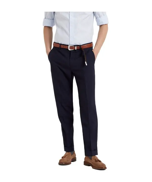 Brunello Cucinelli Tapered-leg Wool Trousers - Navy Blue