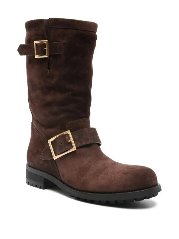 JIMMY CHOO Buckle Biker Suede Boots